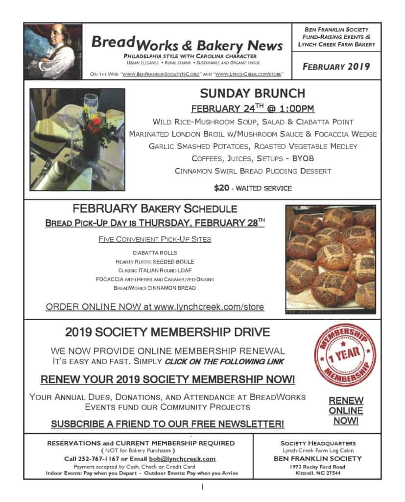 JAN/2019 BreadWorks-Bakery Newsletter - LYNCH CREEK FARM